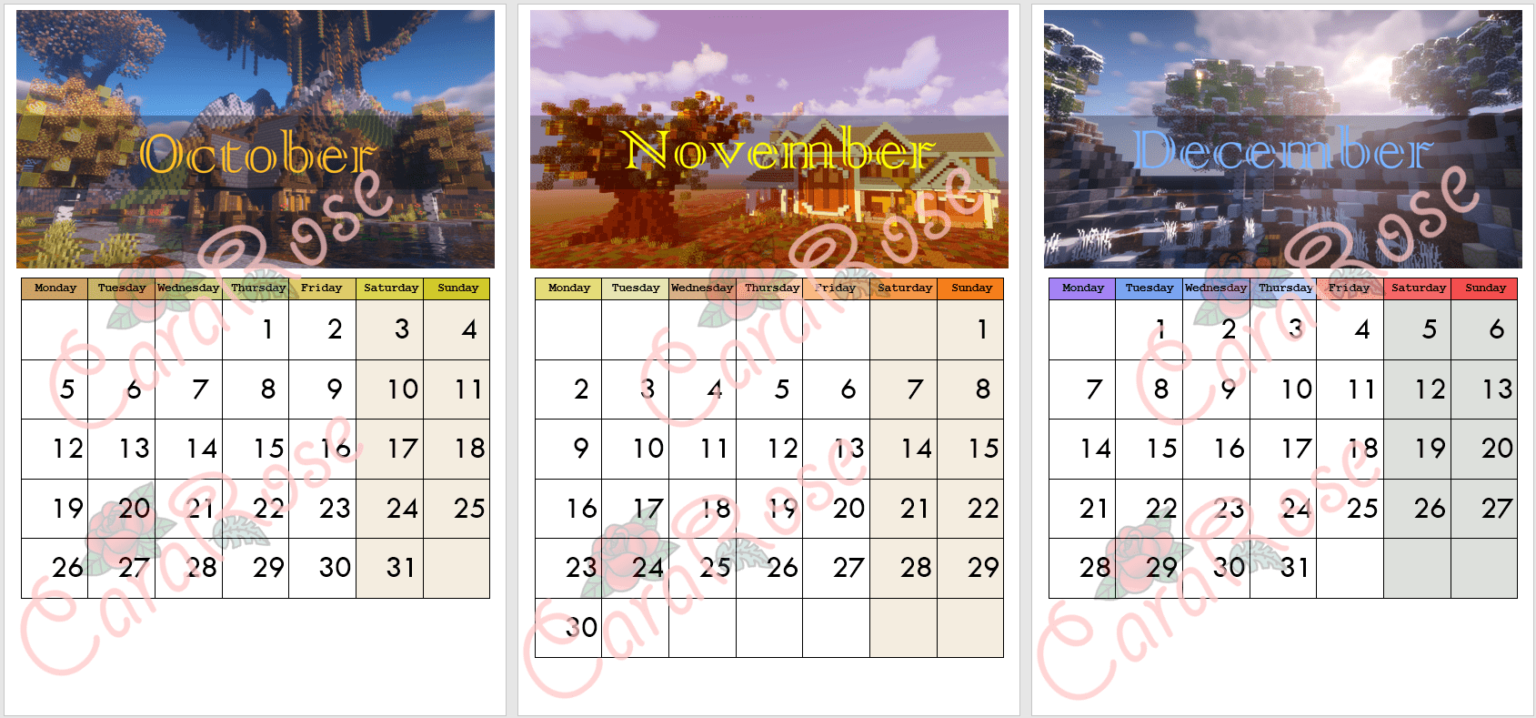 Printable Calendar 2020 Minecraft Download by CaraRose